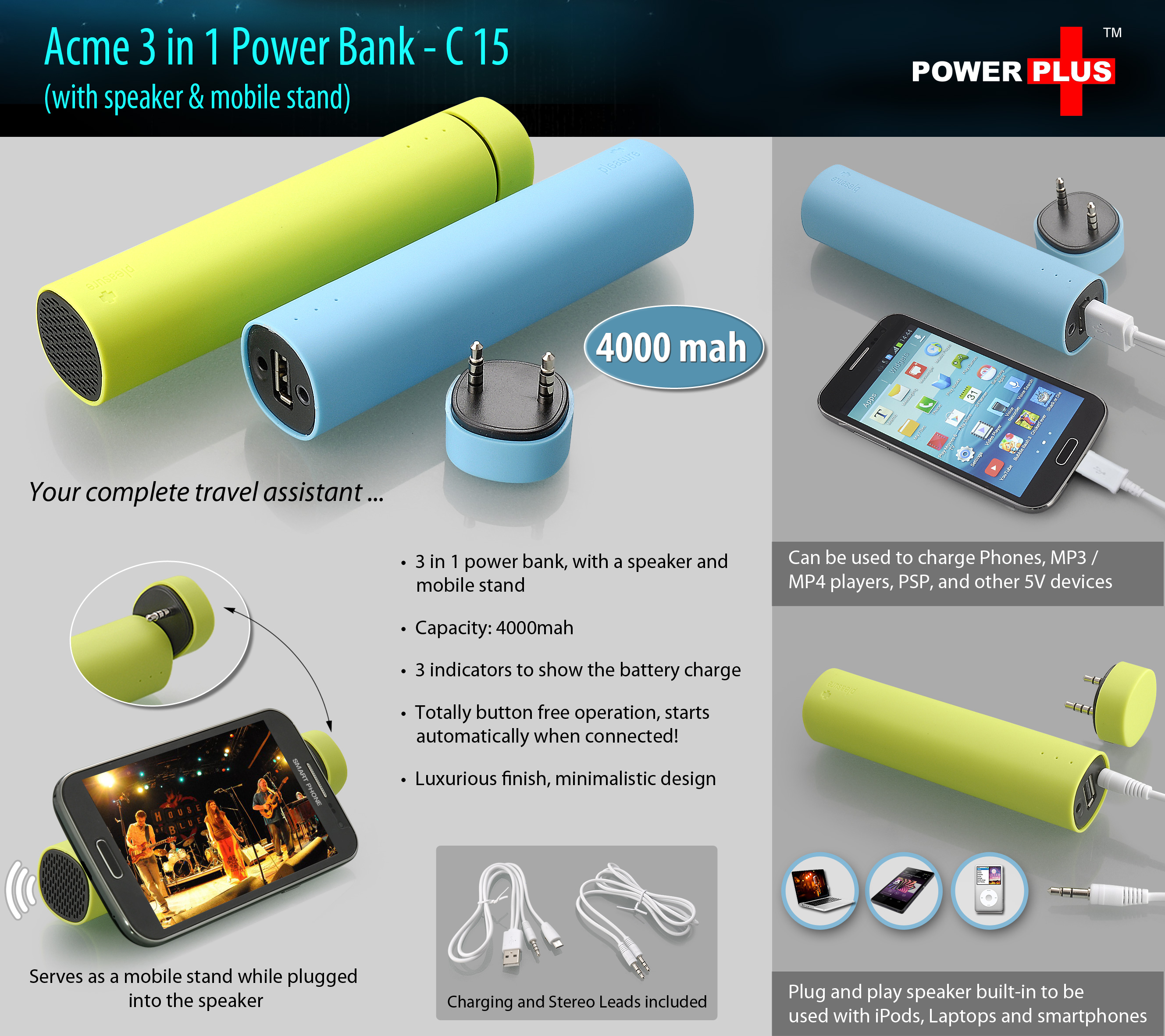 Shop Acme 3 in 1 power bank (with speaker and mobile stand) Online ...