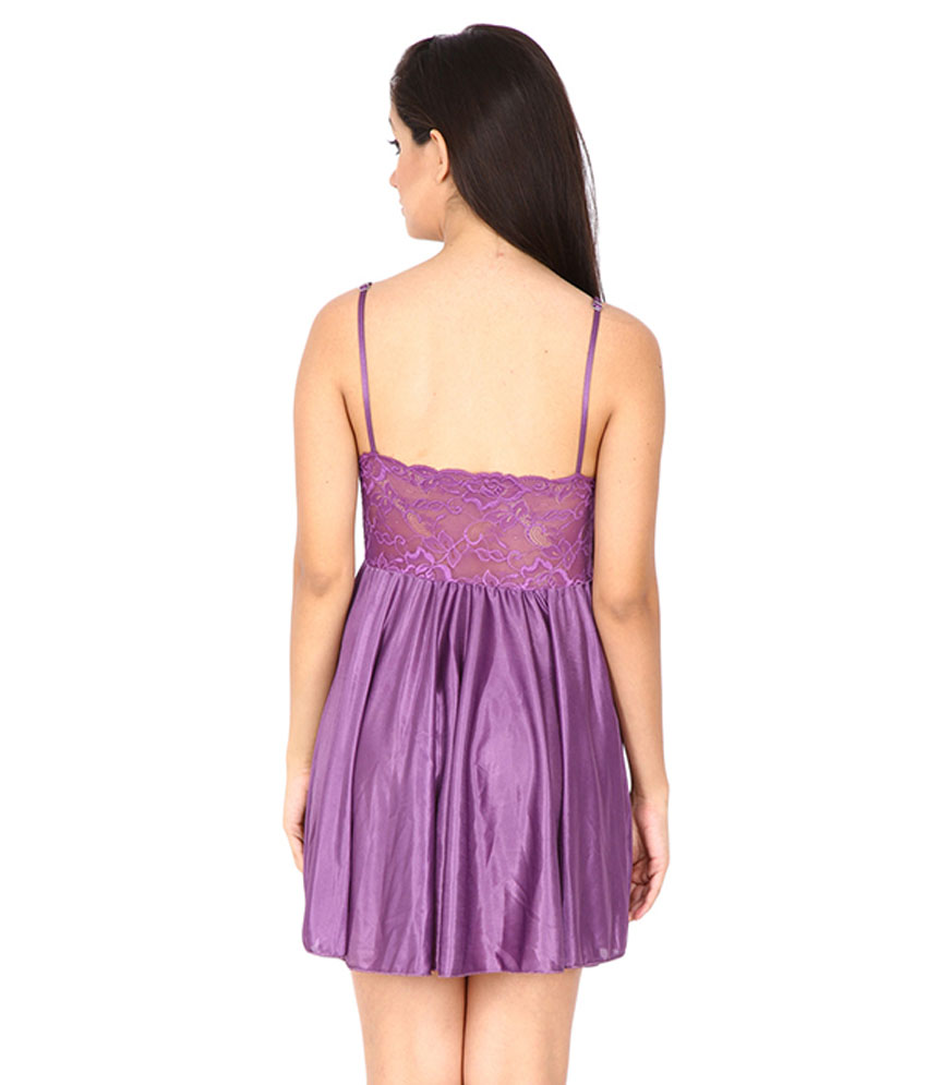 DESIGNER HONEYMOON NIGHTWEAR 2 PIECE IN SATIN AND NET - DARK MAUVE