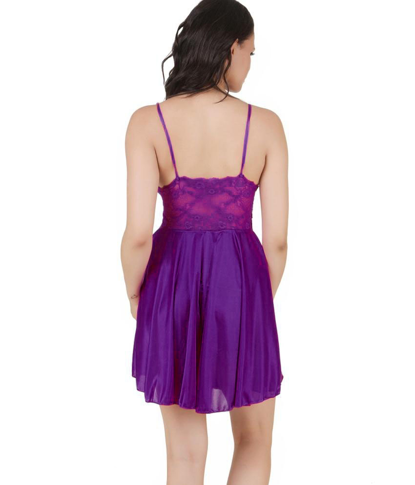 DESIGNER HONEYMOON NIGHTWEAR 2 PIECE IN SATIN AND NET - PURPLE