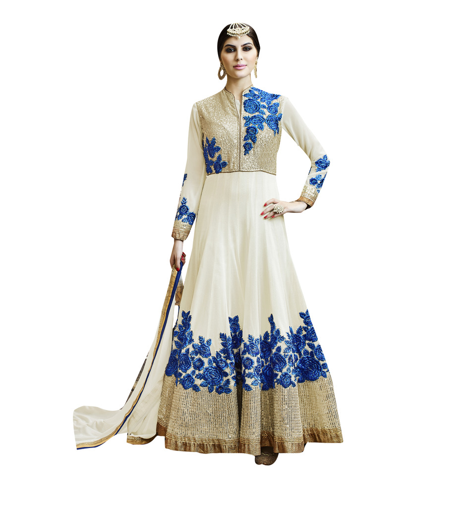 Buy The Ethnic Chic Cream Colored Pure Georgette Anarkali Suit Online ...
