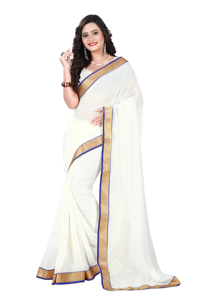 Buy The Ethnic Chic Off White Colored 60 Gm Chiffon Saree Online @ ₹899 ...