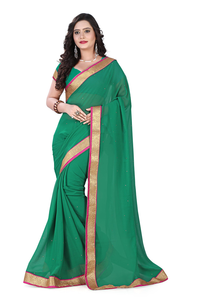 Buy The Ethnic Chic Green Colored 60 Gm Chiffon Saree Online @ ₹899 ...