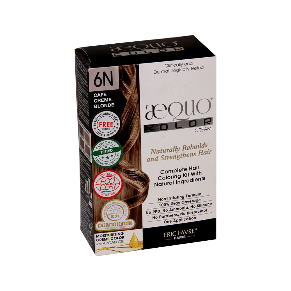 Buy Aequo Hair Color Cream Kit 6N Cafe Cream Blonde - 160ml Online ...