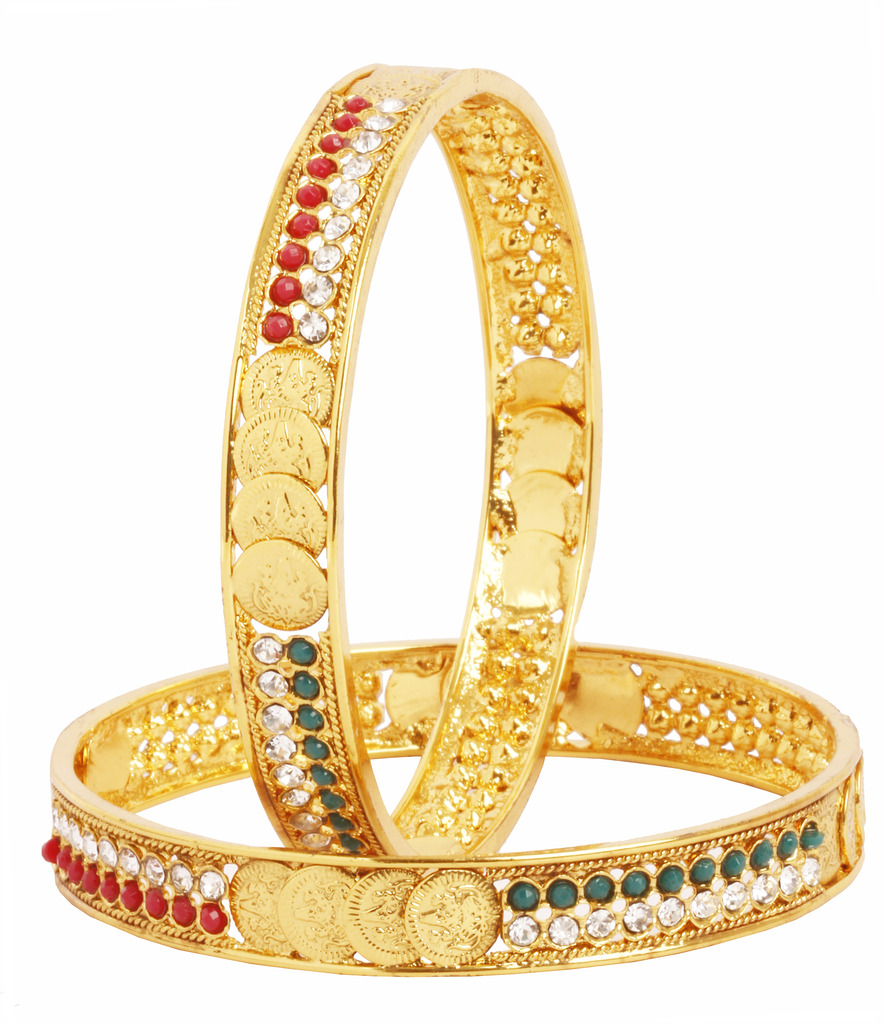 Buy The Jewelbox Lakshmi Coin Ginni American Diamond Red Green Gold ...