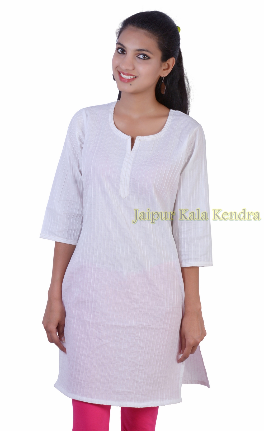 Size 38" Women Cotton White Color Printex Kurti Kameez Top Tunic Kurta ...