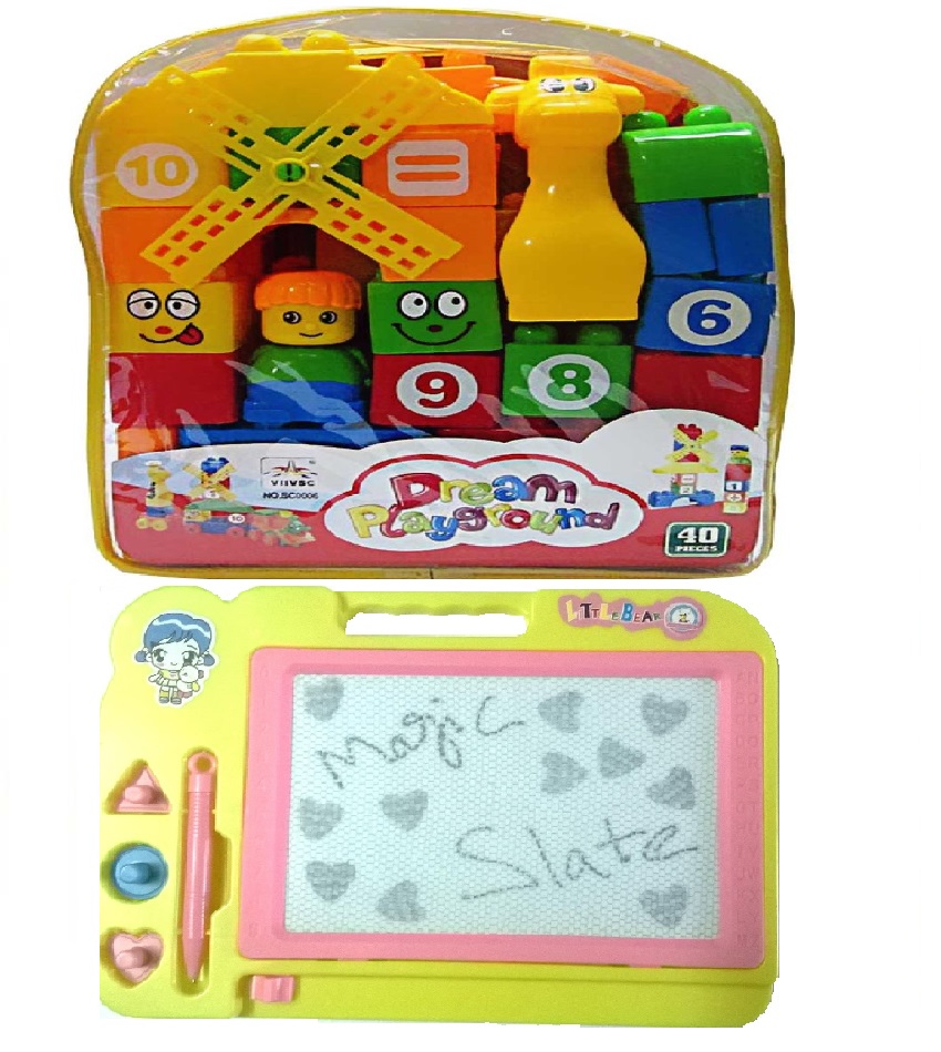 Buy 40 pcs. Building Blocks with multicolor Kids Drawing Writing Board ...