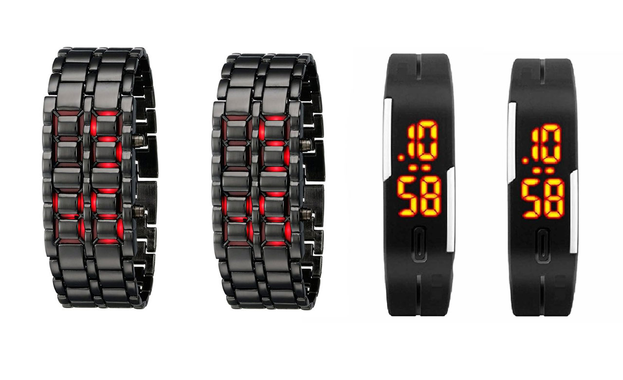 Buy Pack Of 2 Metal Led Watches + 2 Black Robotic Led Watches For ...
