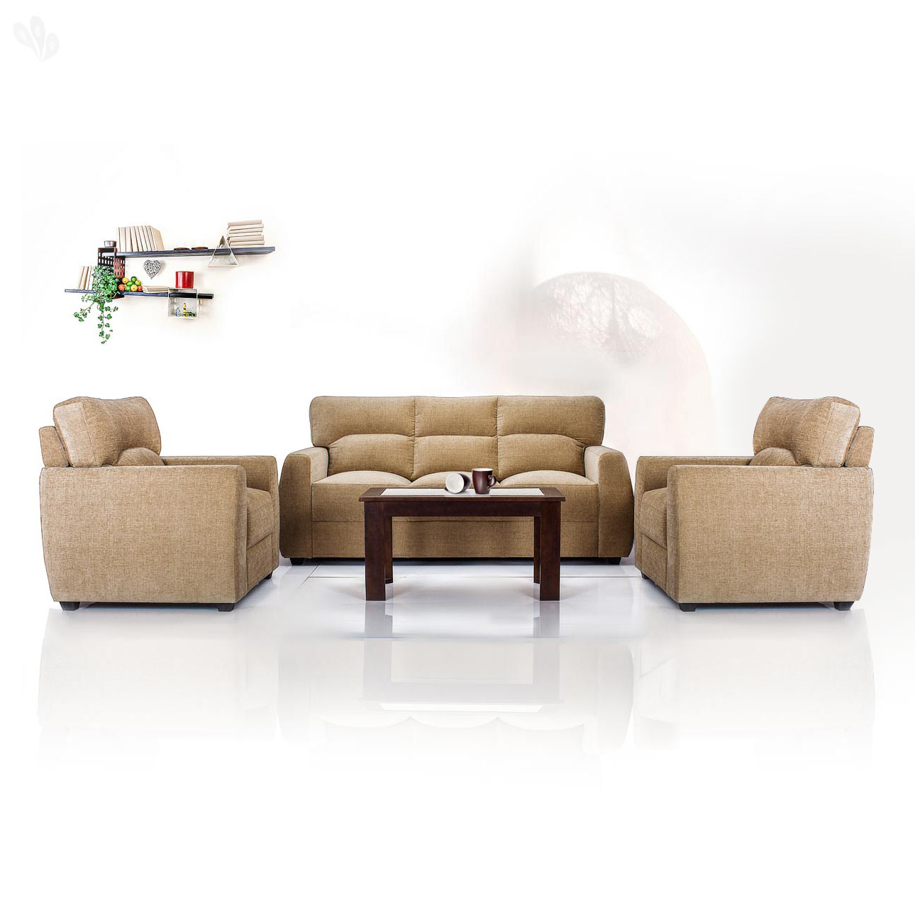 Buy Vive Octo Sofa Set (3+1+1) with Light Brown Upholstery Online @ ₹60700 from ShopClues