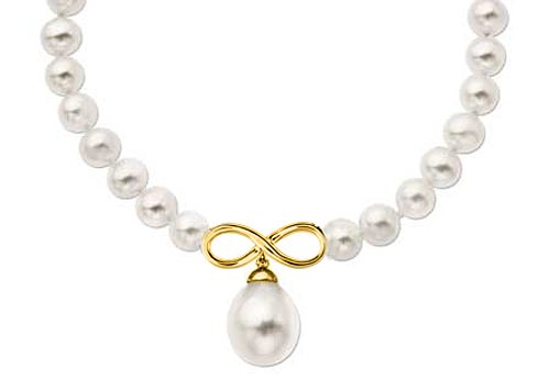 Buy Infinity Symbol Cultured Freshwater Pearl Necklace In 14k Yellow
