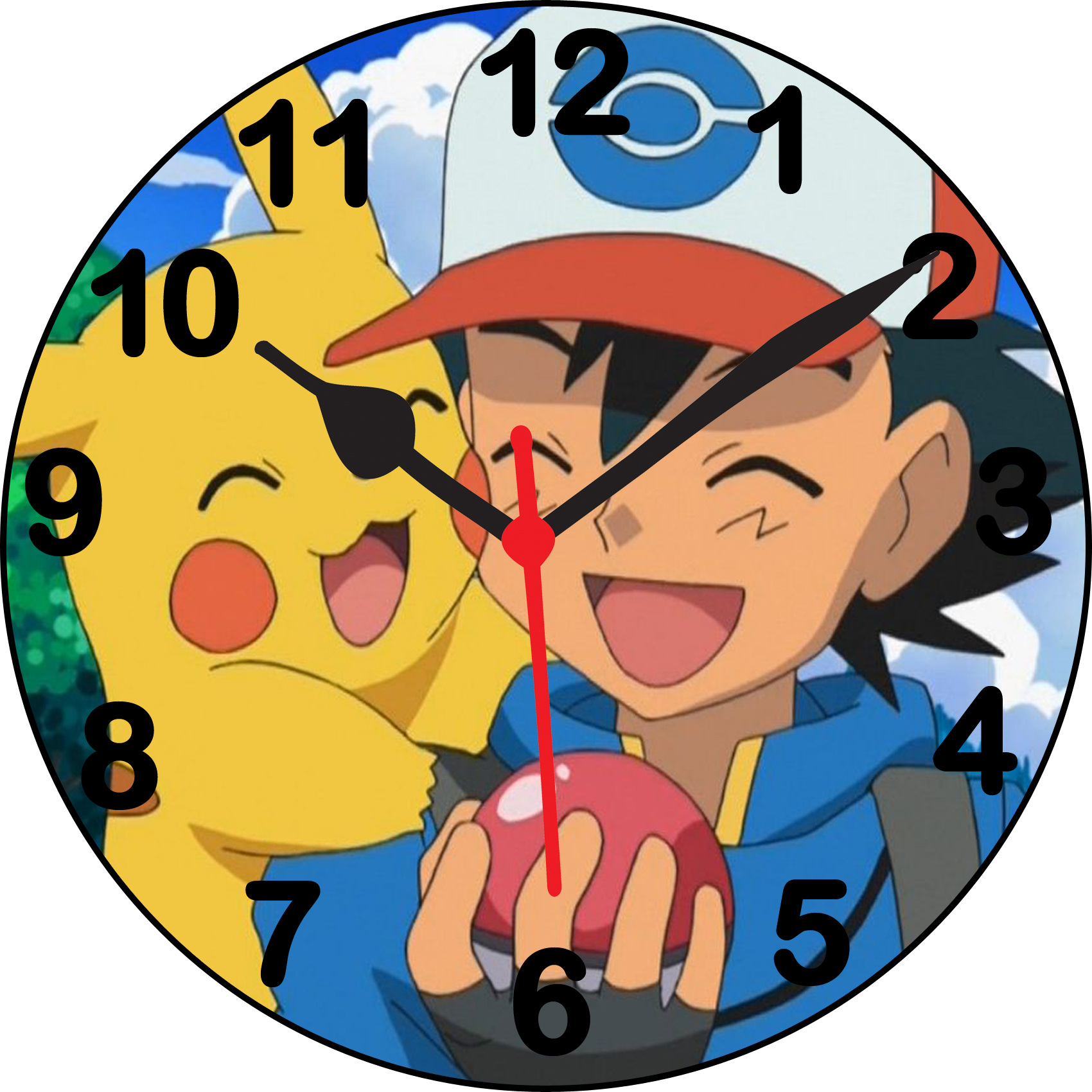 ske 3D pikachu with ash pokemon wall clock
