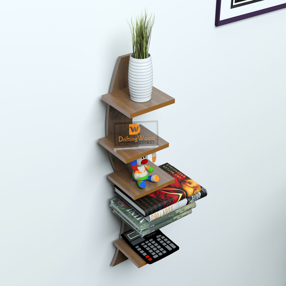 Buy DriftingWood Snack Shape 5 Tier Floating Wall Shelf (Rich Walnut ...