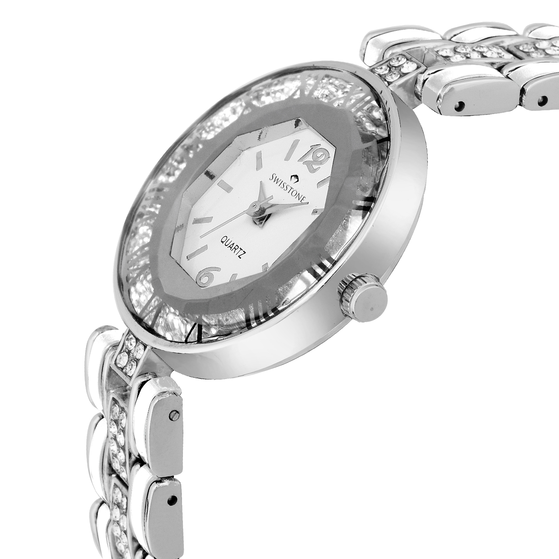 Buy Swisstone CREM512-WHT-SLV Crystal Studded White and Silver Ceramic ...