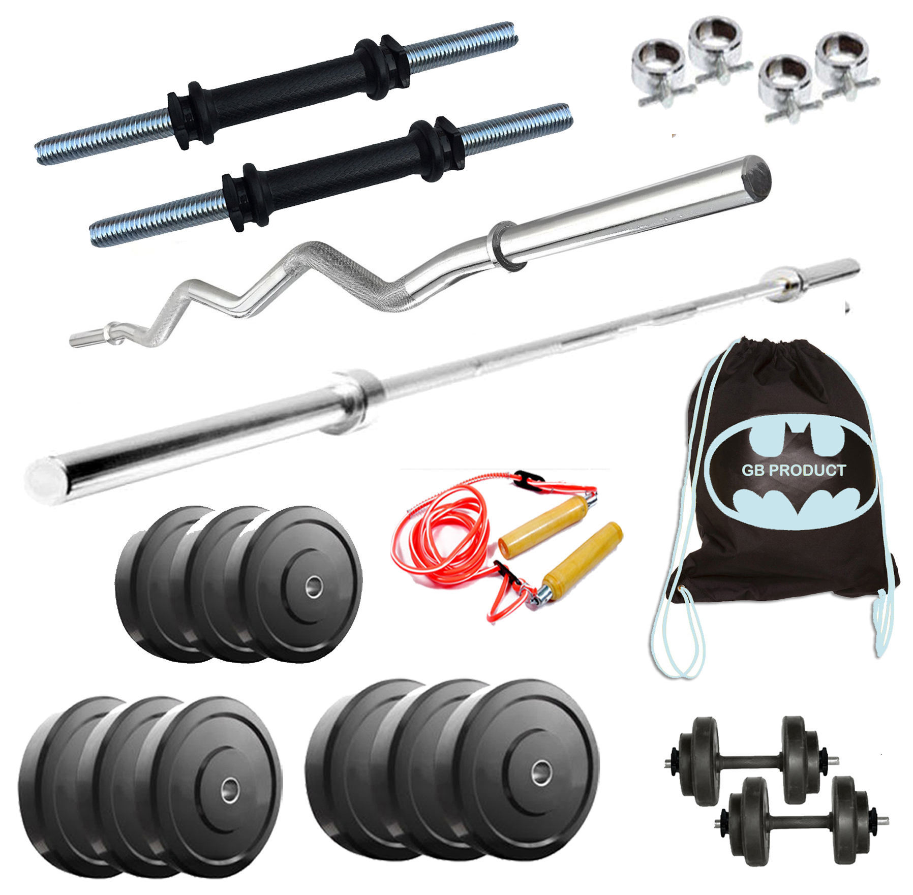 Buy GB 40 KG HOME GYM SET WITH 5FT ROD, 3FT ROD, DUMBBELLS, GYM BAG ...
