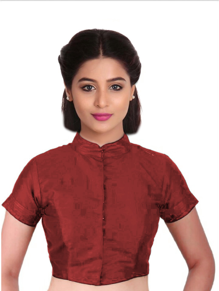 Buy Singaar Red Readymade Blouse - Party Wear - High Neck - Band Collar ...
