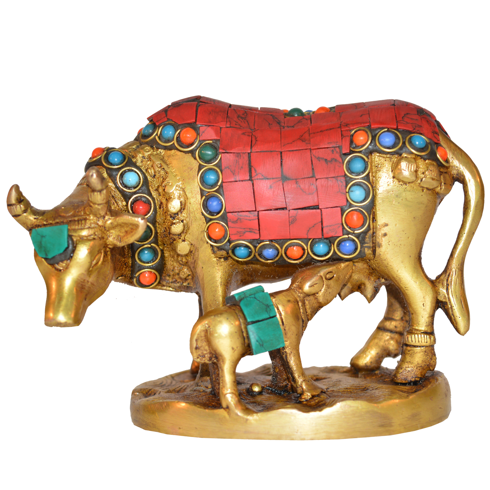 Buy Aakrati brass metal Cow with Calf statue for home dcor with stone ...