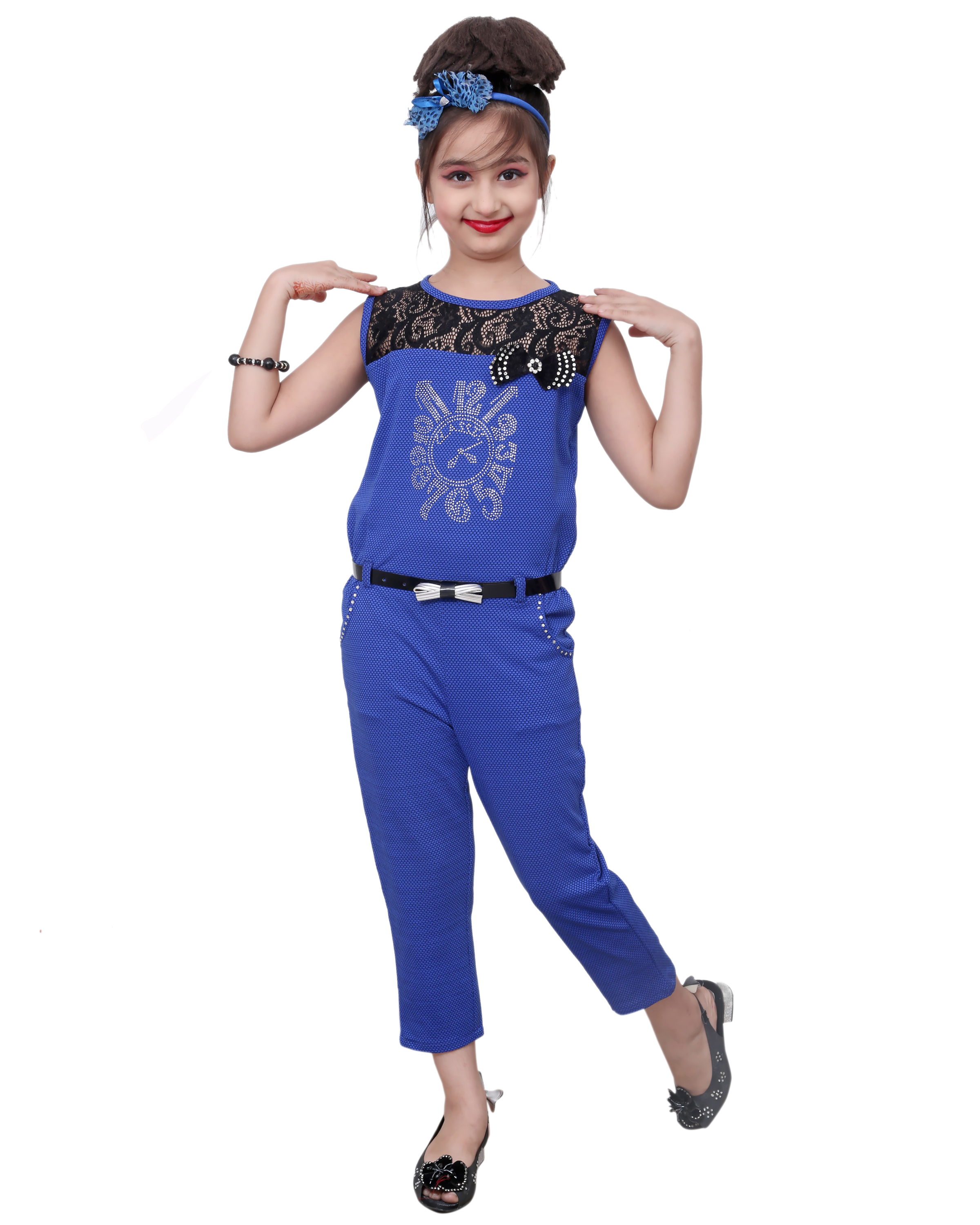 Buy Midage Girl's Net Fabric Self Design Jumpsuit Online @ ₹2999 from ...