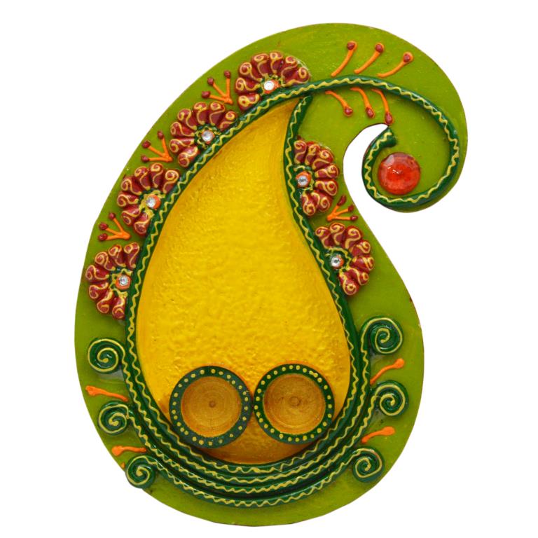 Buy Wooden Paper Mache Kairi Shape Pooja Thali With Kundan Work Online ...