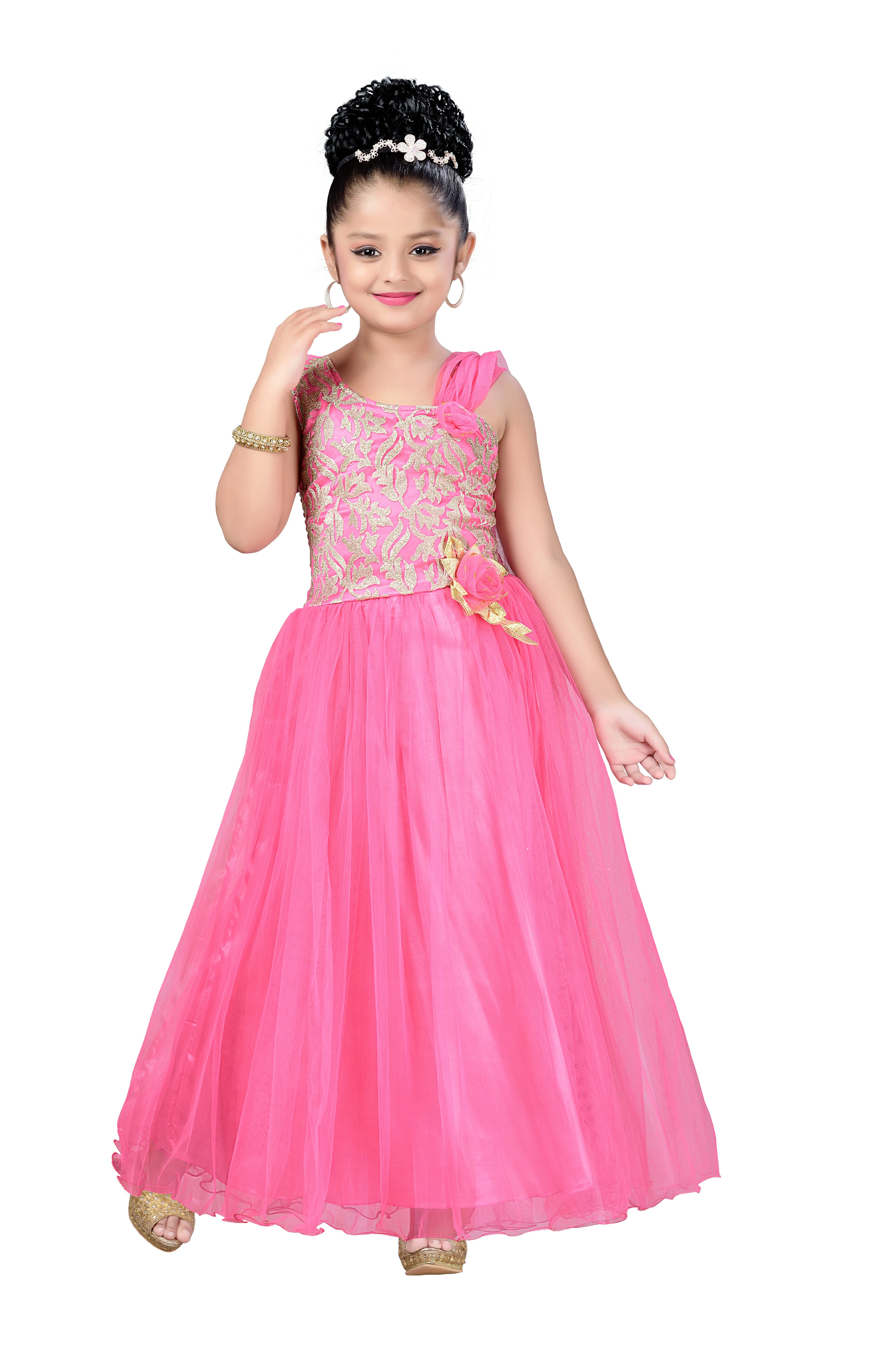 Buy Aarika Girls Self Design Net Fabric Party Wear Ball Gown Online ...