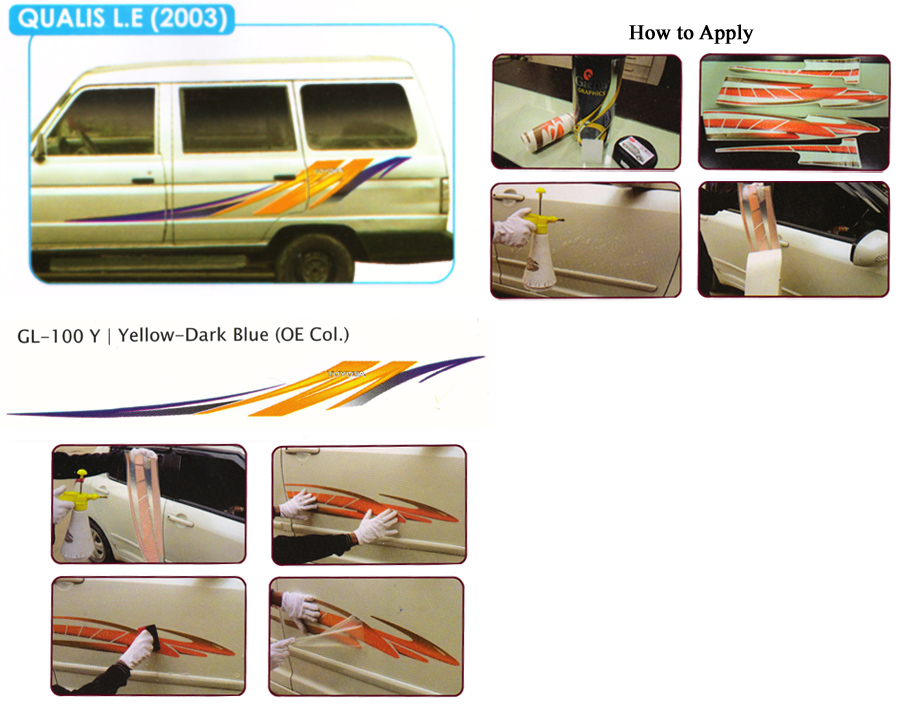 O.E. Type Fitment Car Graphics For Toyota Qualis L.E - Yellow Dark Blue ...