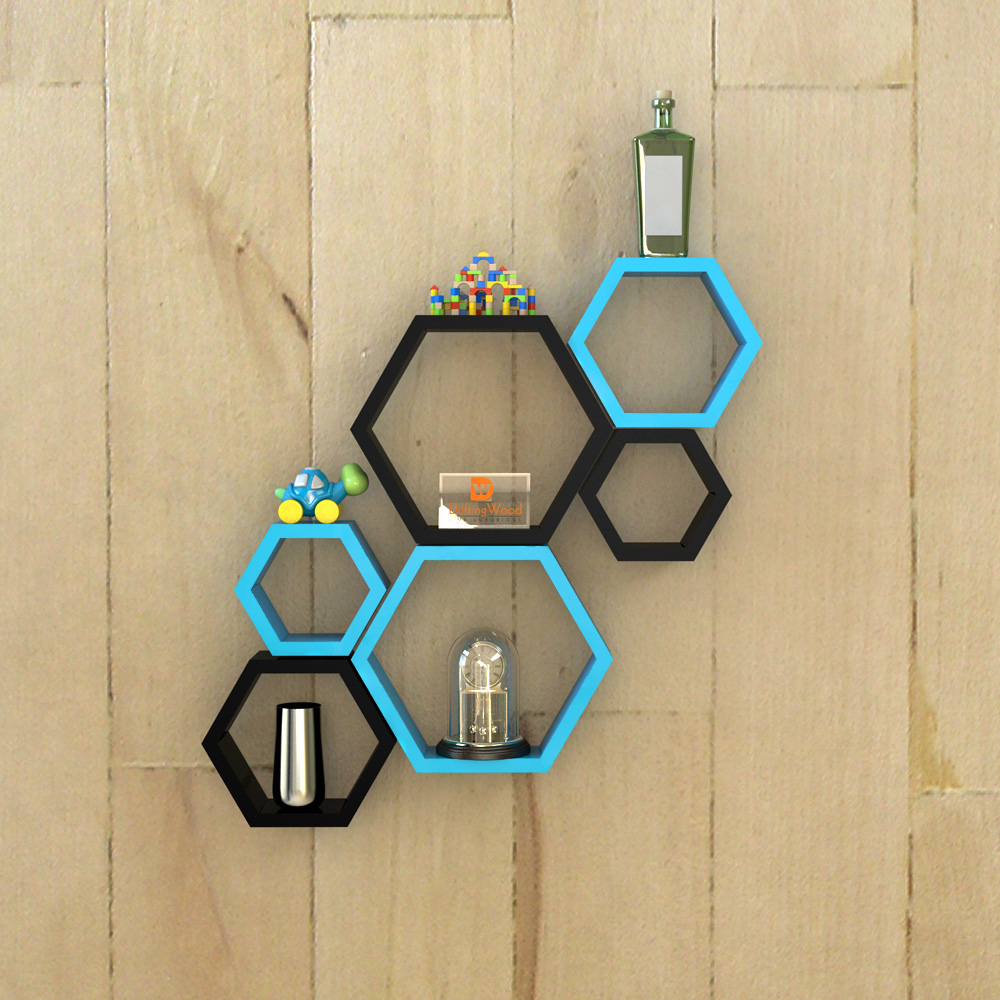 Buy DriftingWood Wall Shelf Rack Hexagon Shape Storage Wall Shelves Set ...