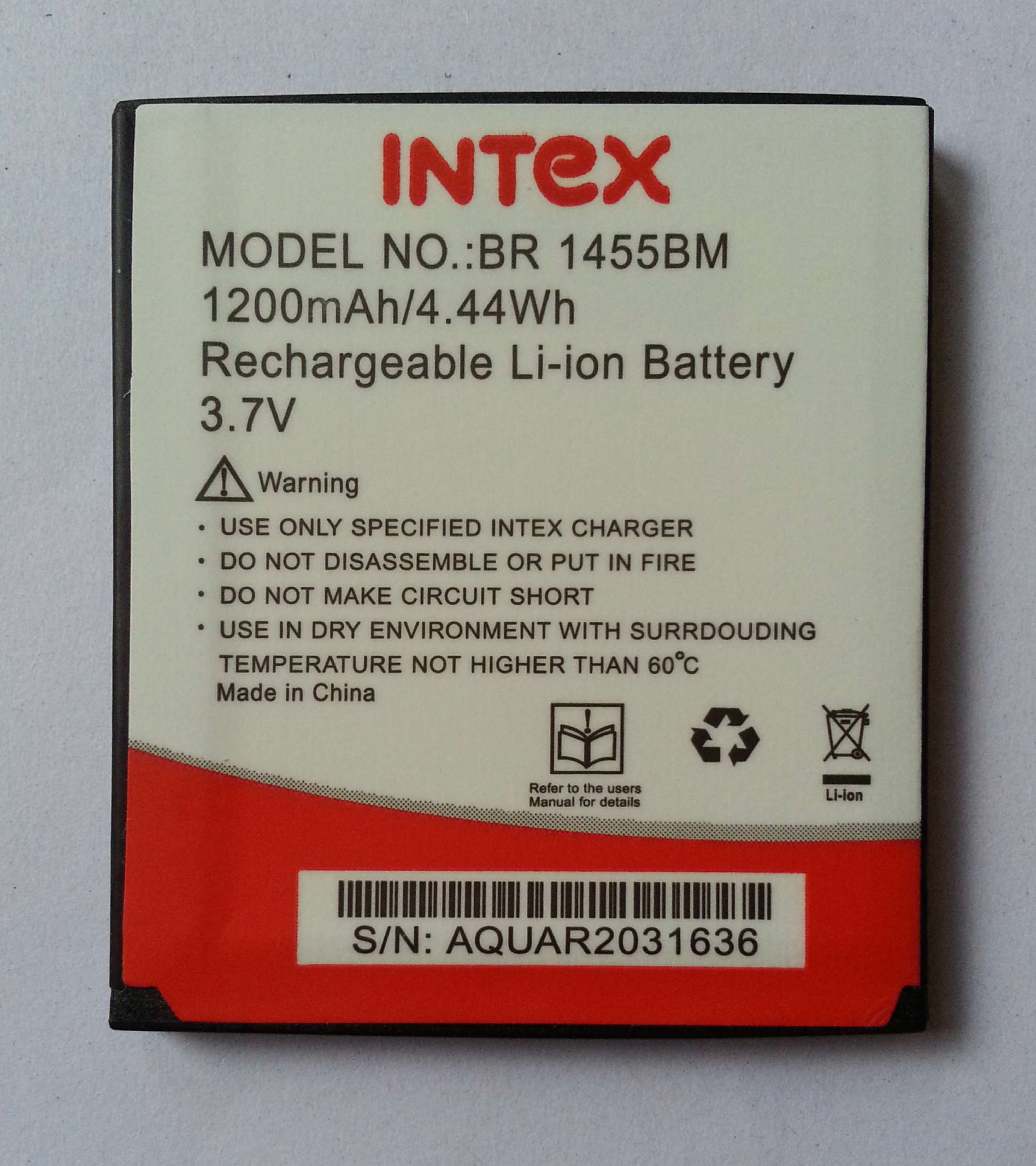 Buy New Replacement BR 1455 BM Battery For INTEX AQUA R2 1200mAh/4.44Wh ...