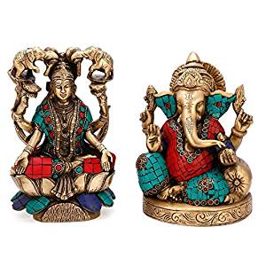 Buy Gathbandhan Lord Ganesh Goddess Lakshmi Statue Set Of Hindu God ...