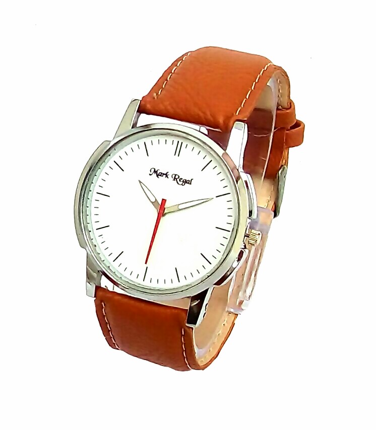 Buy Mark Regal Round Dial White Leather Strap Quartz Watch For Men ...