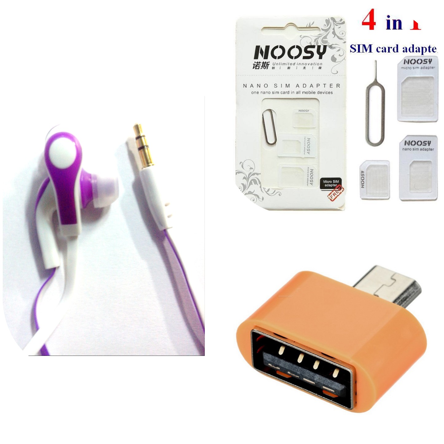 Buy Mobile Earphone Sim Adapter OTG Adapter Mega Combo Online @ ₹192 ...