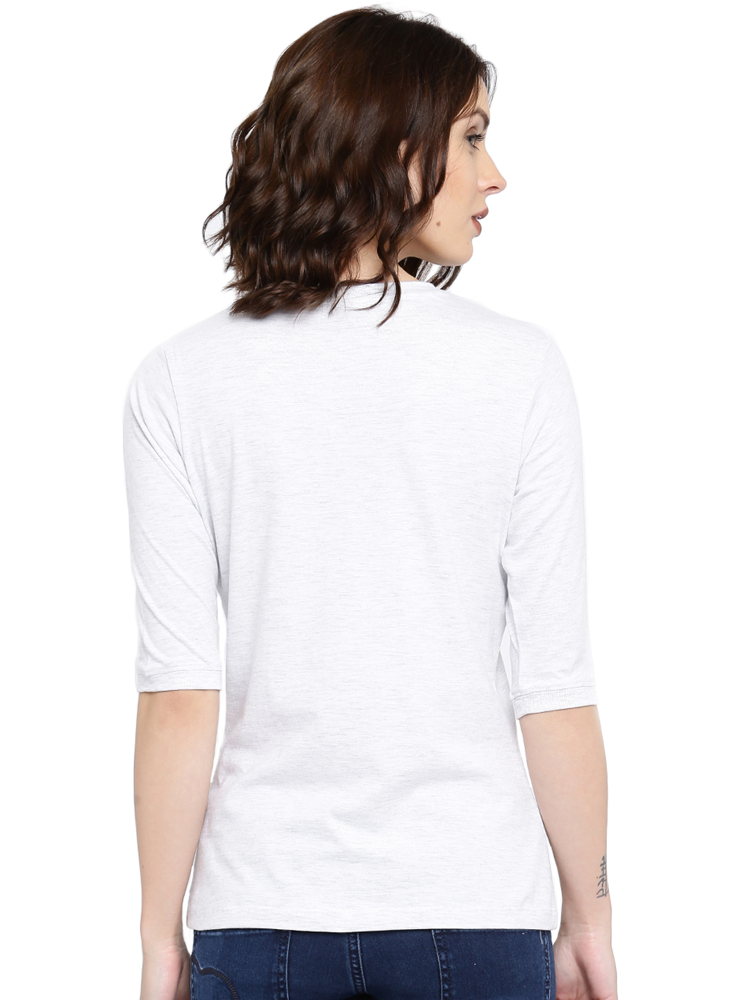Buy Cult Fiction White Marl color 3/4th Sleeves Round Neck Cotton ...