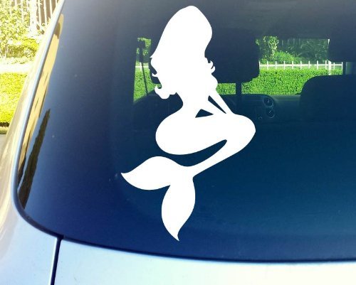 Buy Mermaid Cartoon 4" White Vinyl Decal Sticker for Car Automobile ...