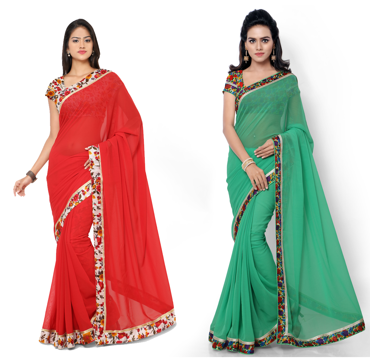 Buy Aaina Pack of 2 Embroidered Faux Georgette Saree with Blouse (FL ...