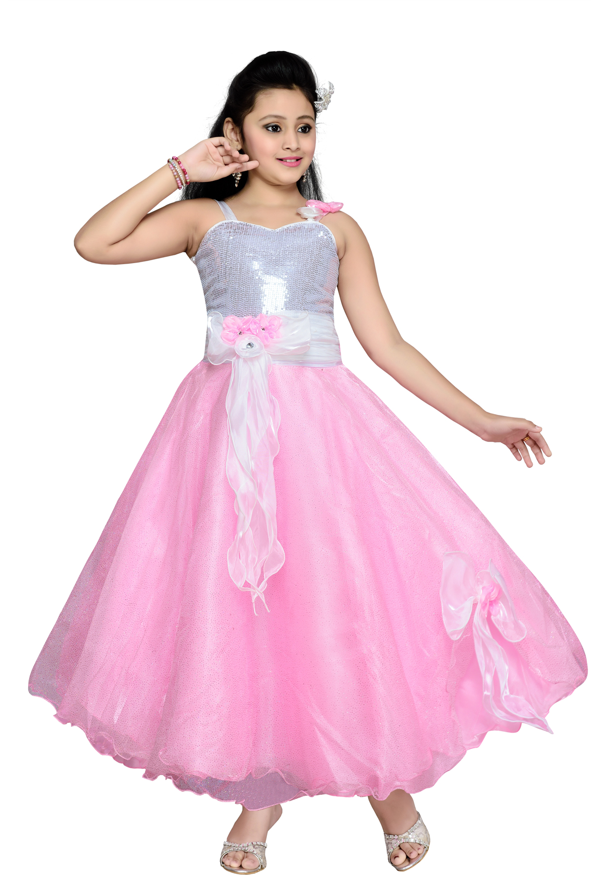 Buy Aarika Girls Self Design Net Fabric Party Wear Ball Gown Online ...