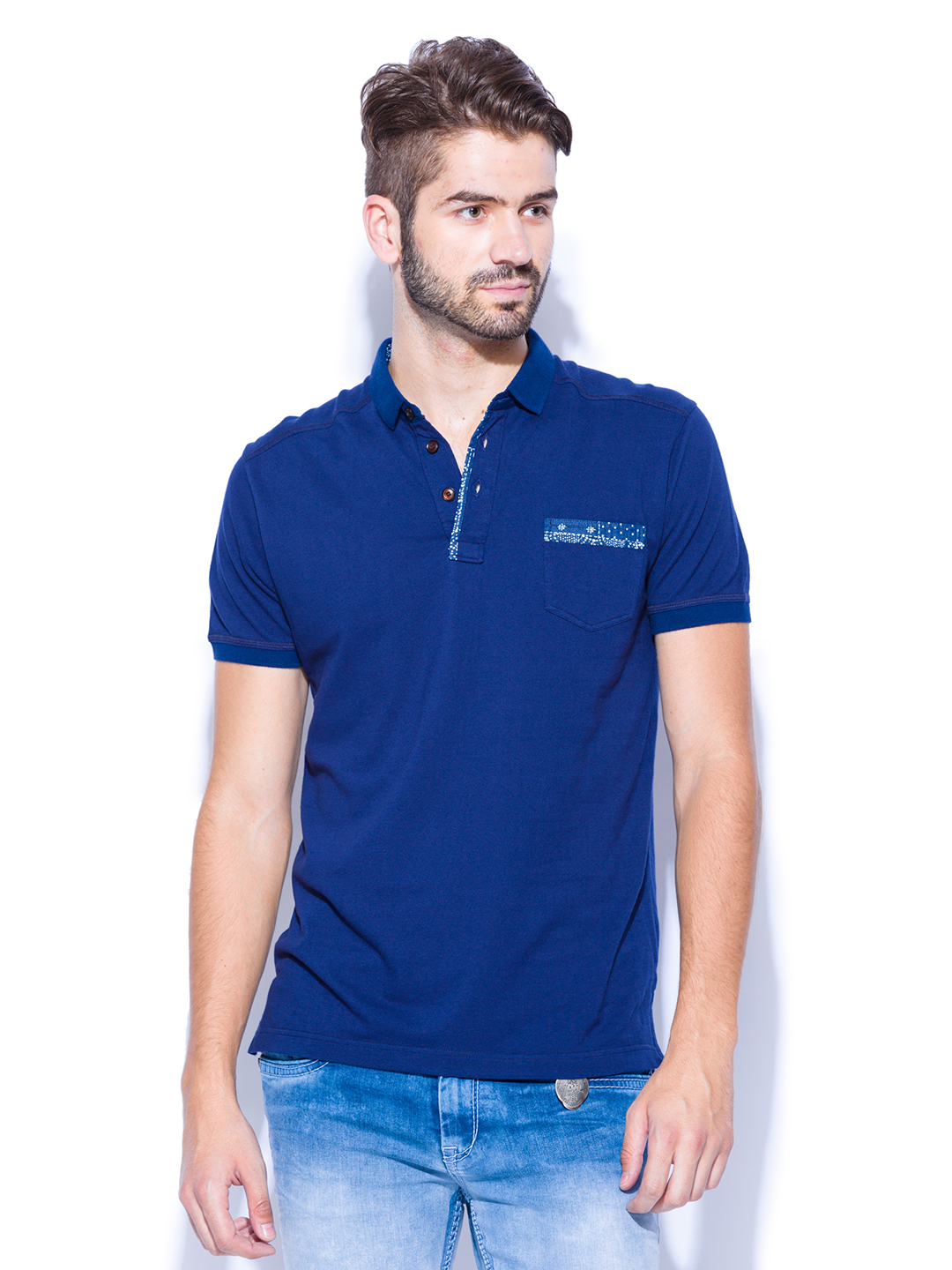 Buy Mufti Blue Polo Neck Half Sleeve Tshirt For men Online @ ₹699 from ...