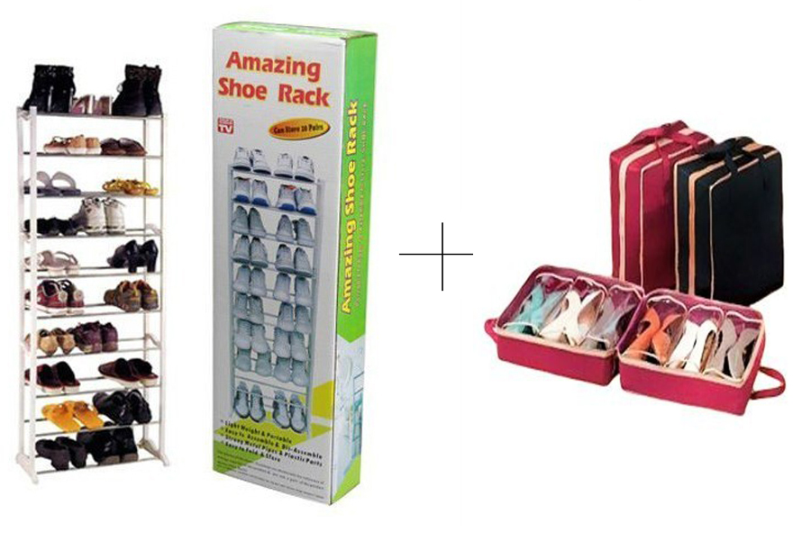 Buy 10 Layer Portable Amazing Shoe Rack With Shoe Tote (20 to 25 pairs ...