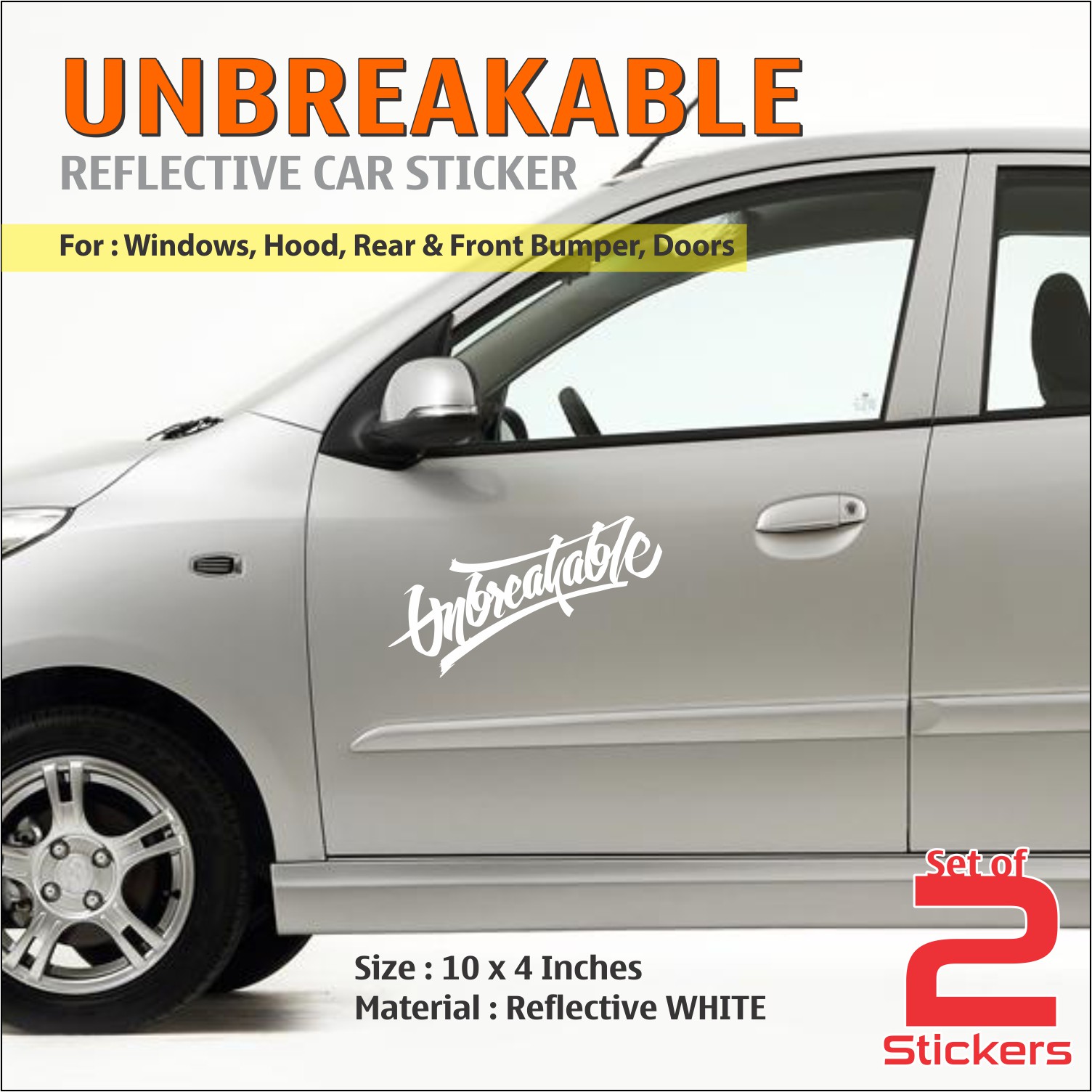Buy UNBREAKABLE WHITE Reflective Stickers for Hyundai i10 Grand i10 ...
