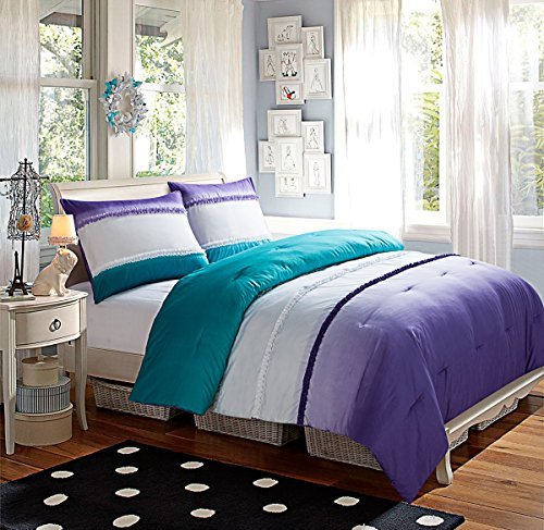 Buy 5 Pc Modern, Girls, Turquoise and Purple Bed in a Bag, Twin Size ...