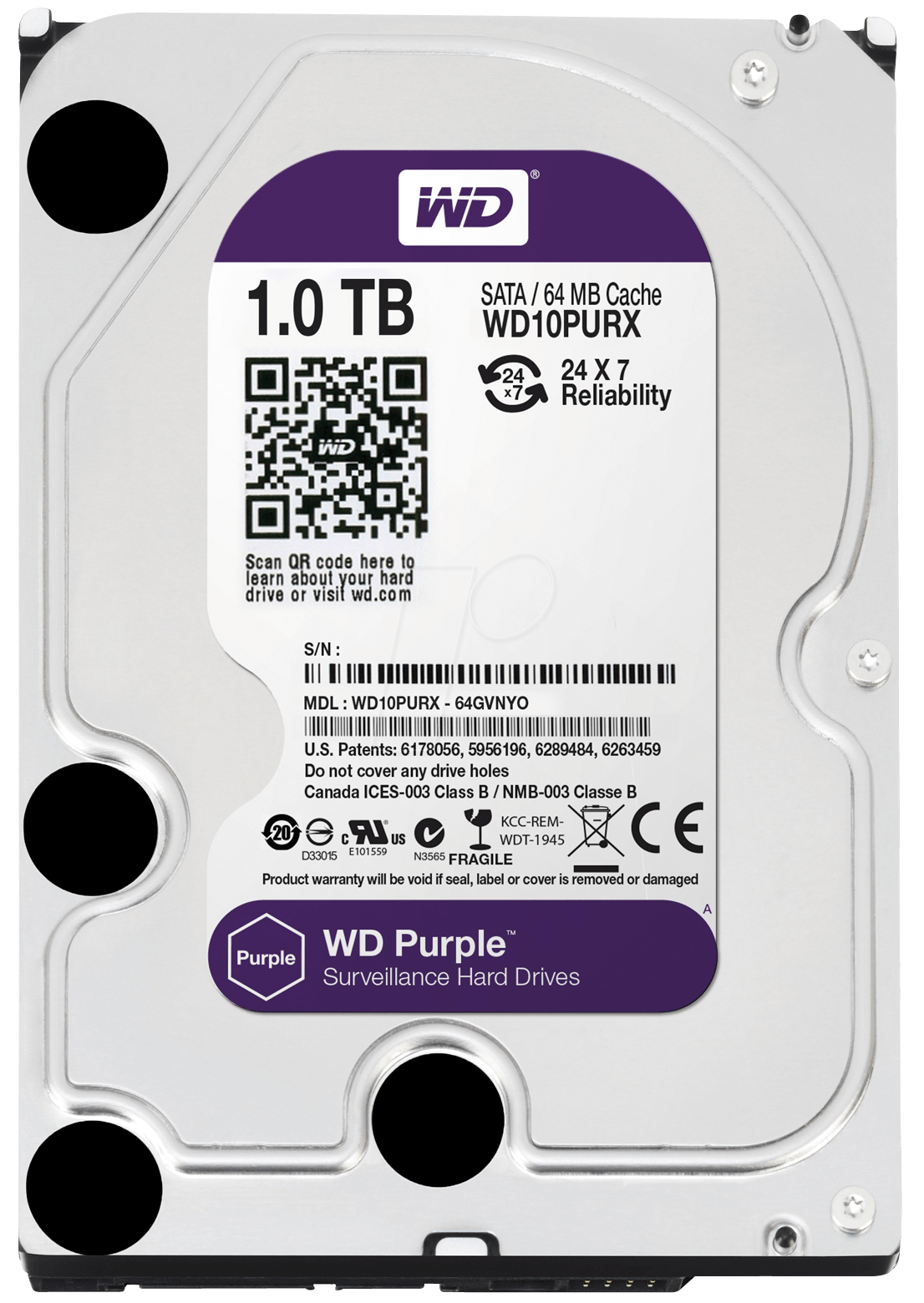 WD 1 TB Purple Internal AV Hard Drive WD10PURX Faster For DVR & Computer Desktop