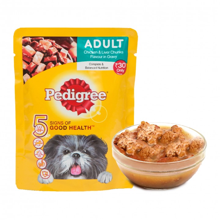 Buy Pedigree Gravy (Adult - Dog Treat Food) Chicken Liver Chunks, 80 Gm ...