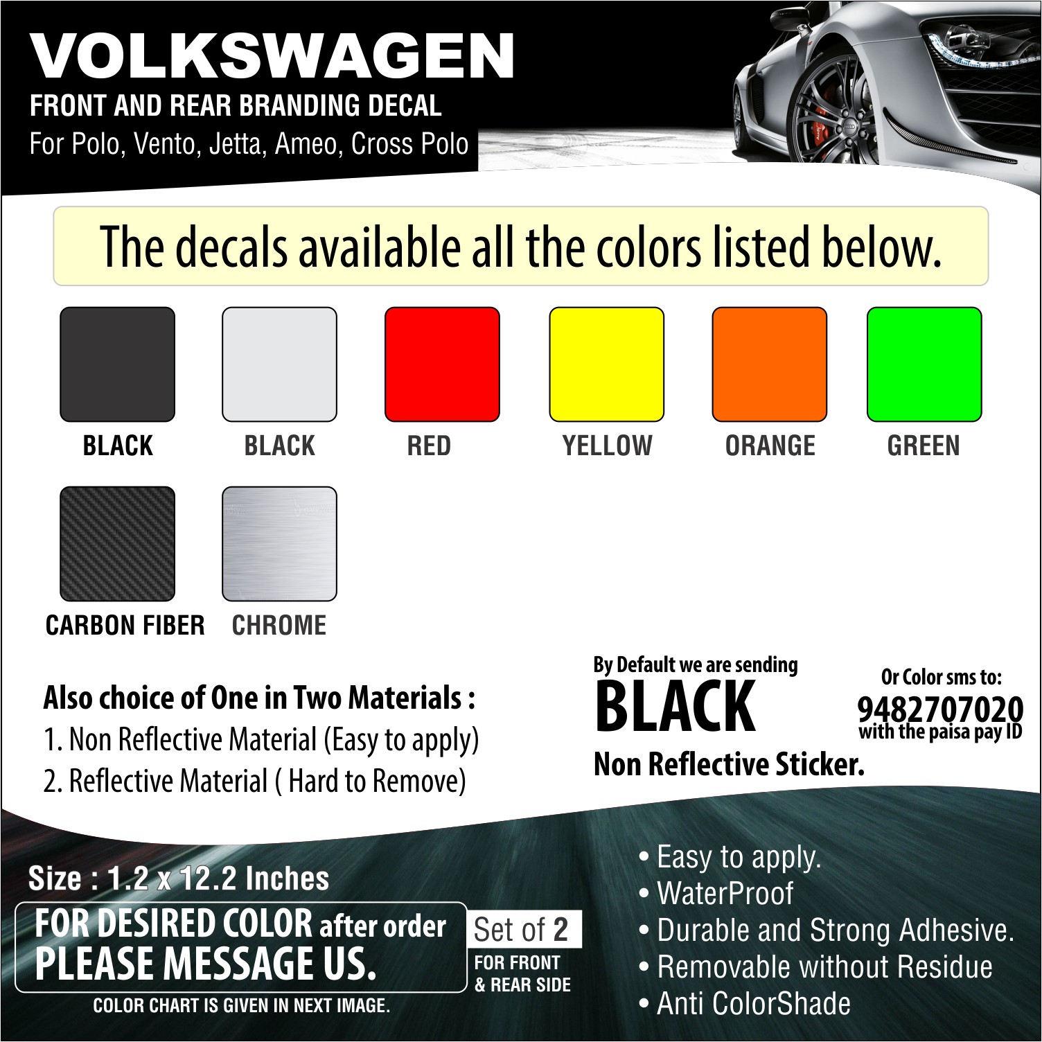 Buy VOLKSWAGEN Logo Sticker for Polo Ameo Vento Jetta Set of 2 Online ...