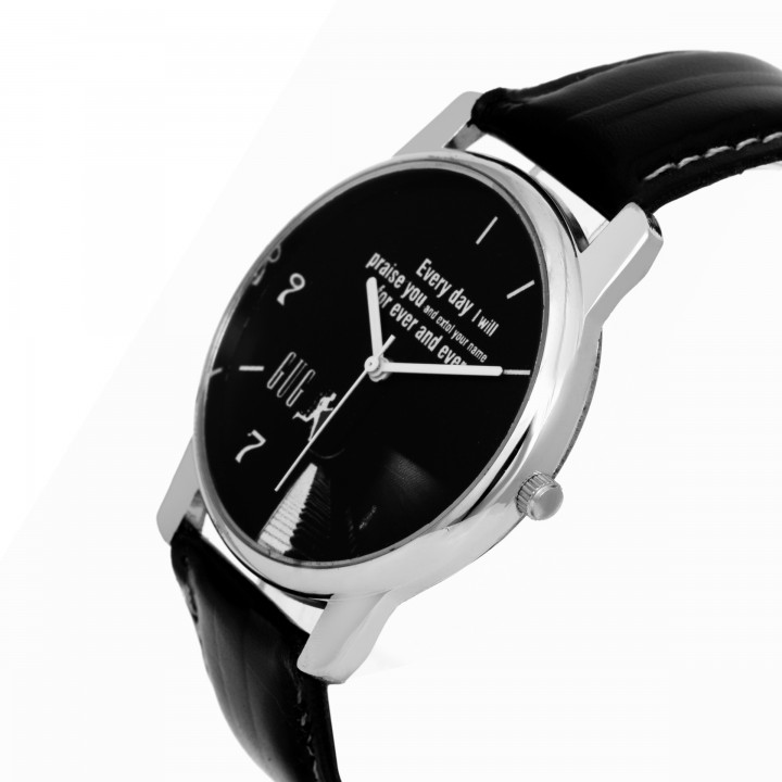 Buy GUG Round Dial Black Leather Synthetic Strap Quartz Watch For Men ...