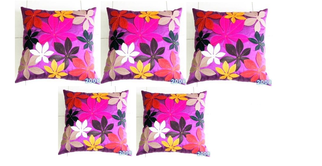 Felt Flower Patch Cushion Cover Purple(5 Pcs Set) | Buy Cushion Covers ...