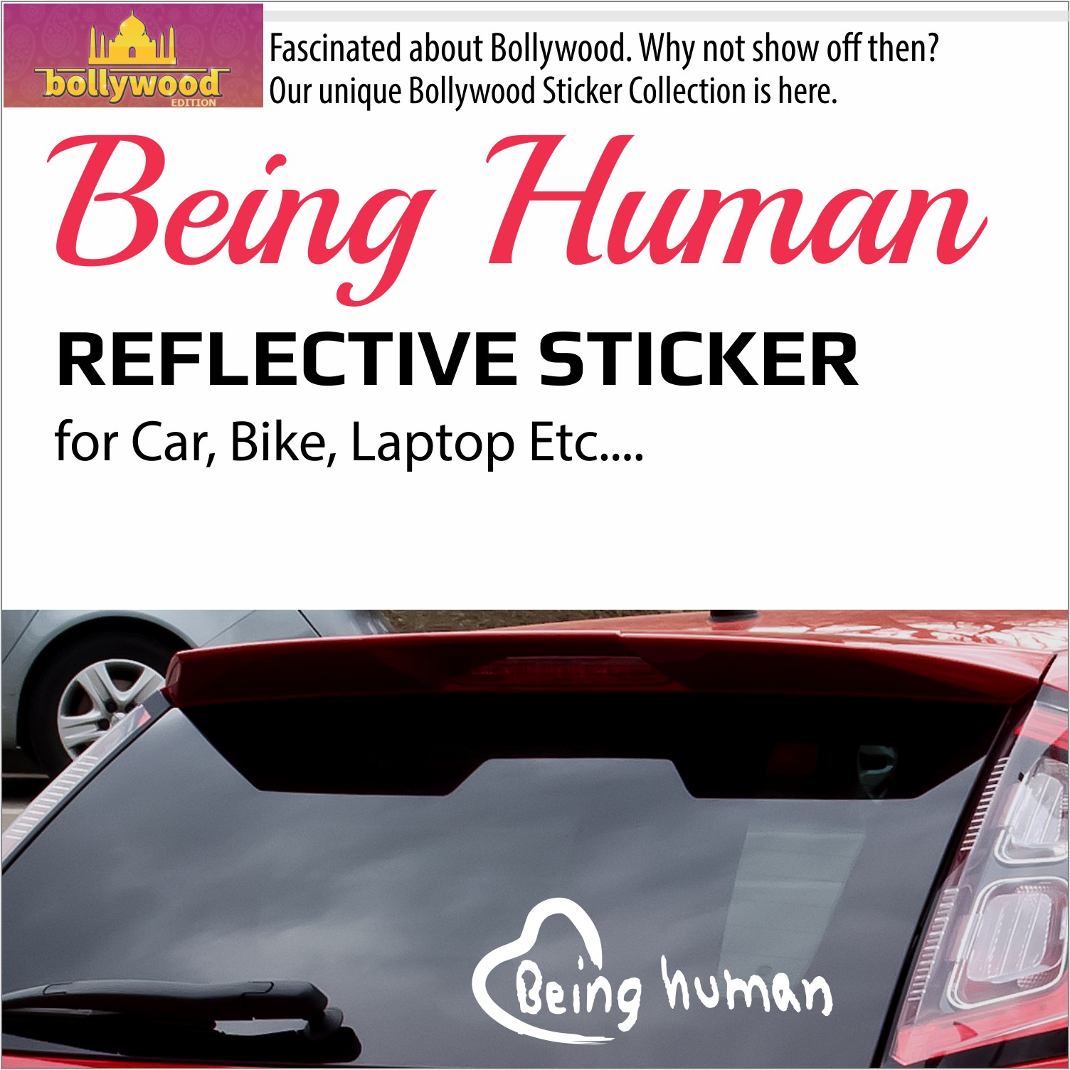 Buy Being Human White Reflective Sticker for Hood, Doors, Bumper set of ...