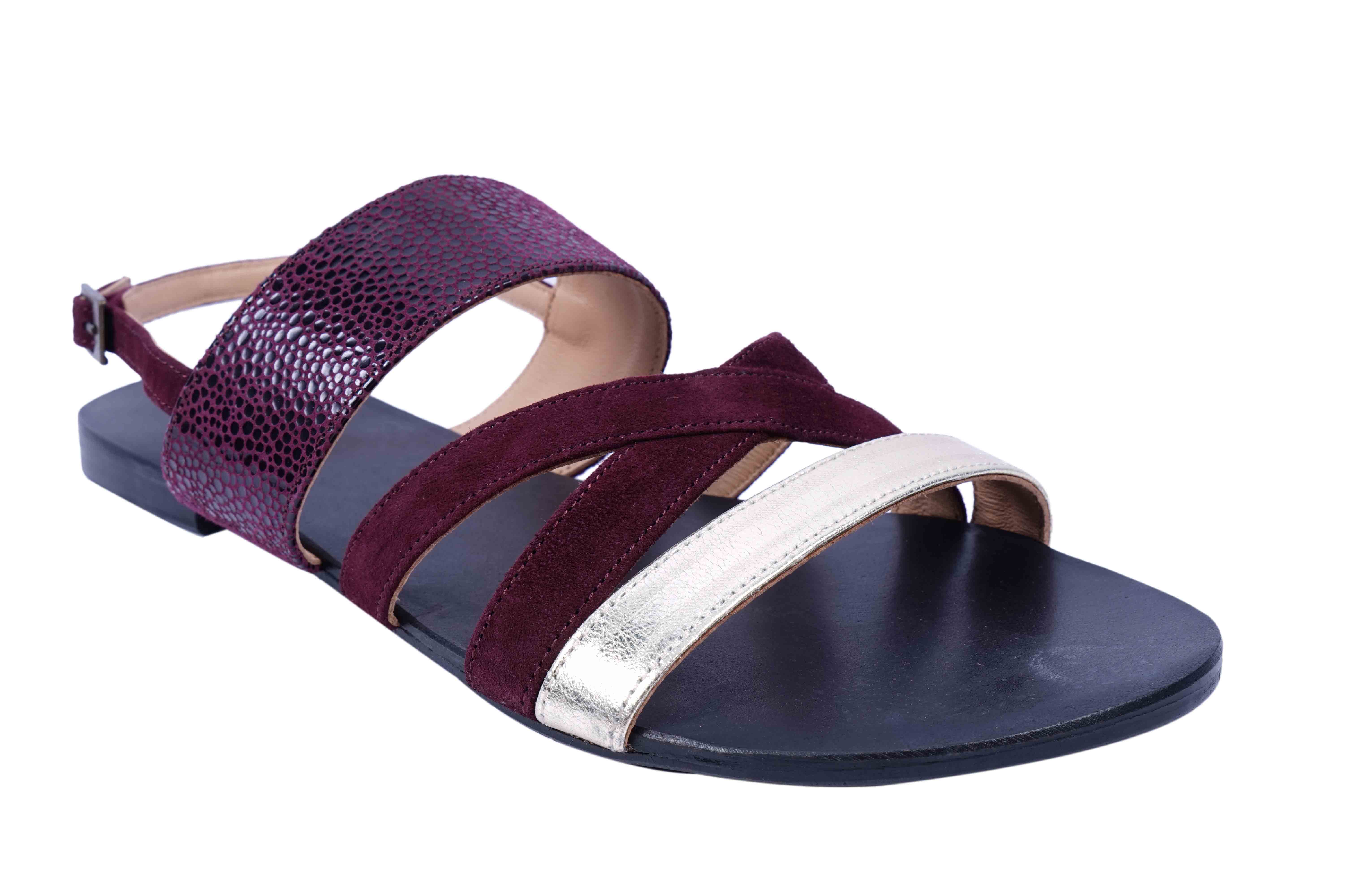 Maroon Colour Leather Sandals for Women - SWANSIND