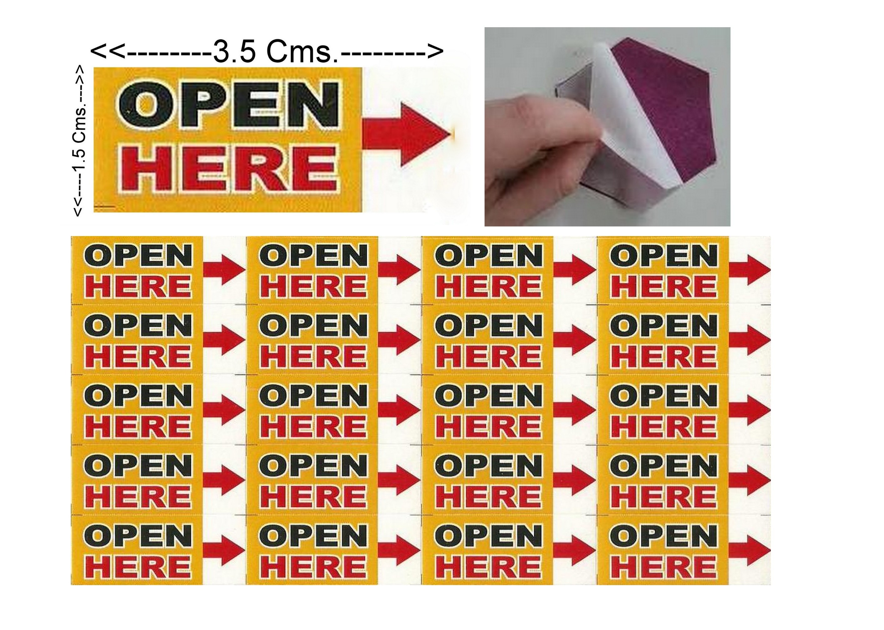 Buy #100 Pcs SMALL Adhesive Sticker OPEN HERE For safety-ST1013 Online ...