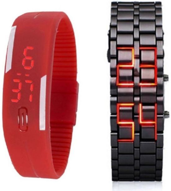 Buy New Red And Black Digital Metal LED Watch For Mens Women,s Online ...