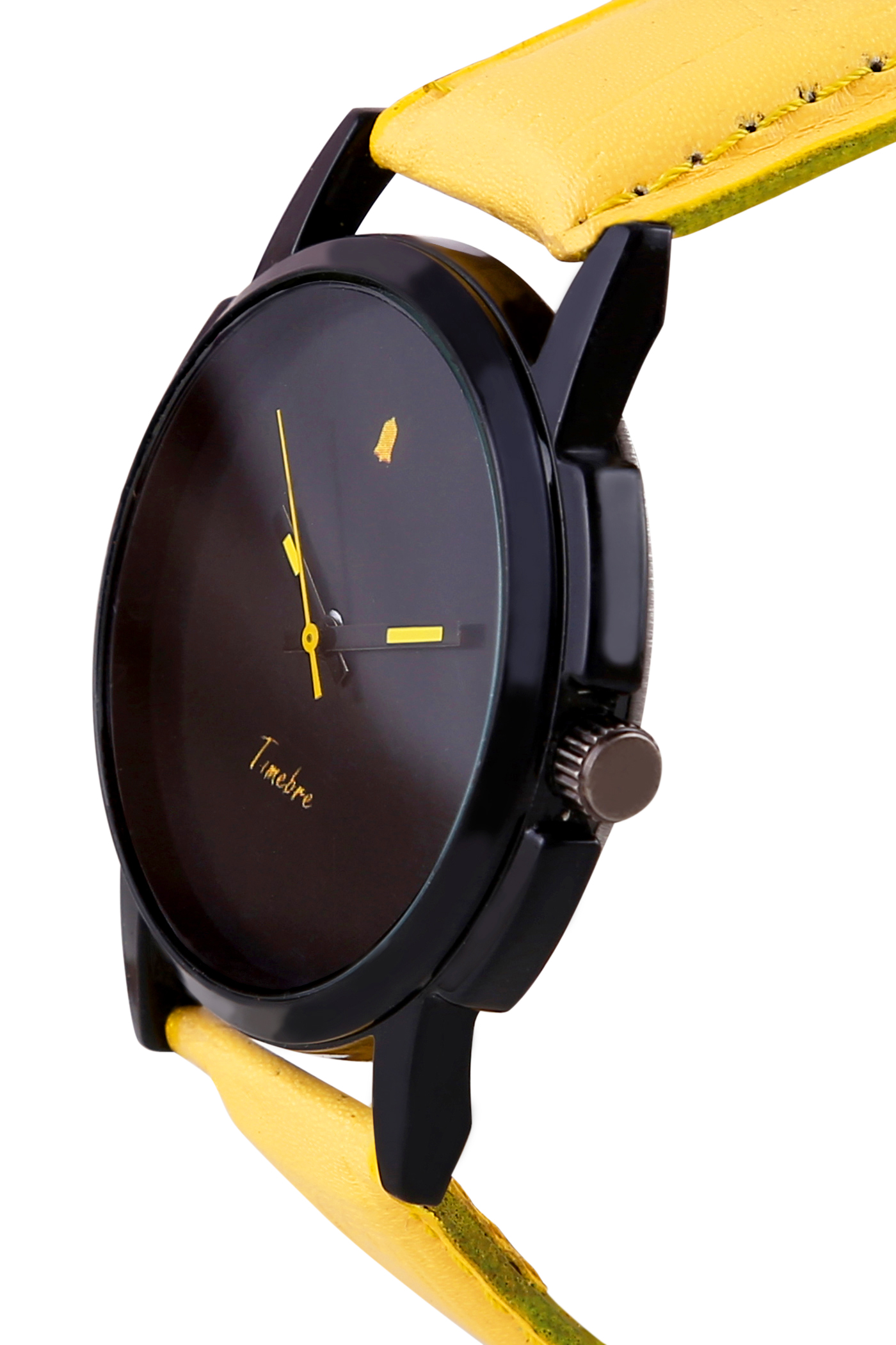 Buy Gravity Round Dial Yellow Leather Strap Quartz Watch for Men Online ...
