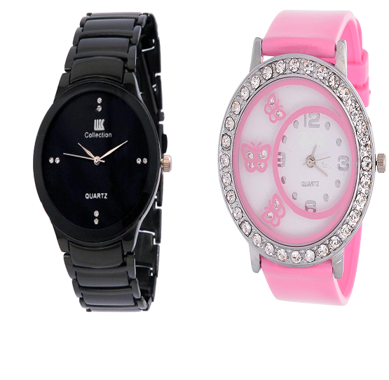 Buy IIK Collection Men And Glory Silver Chain Black Analog Couple ...
