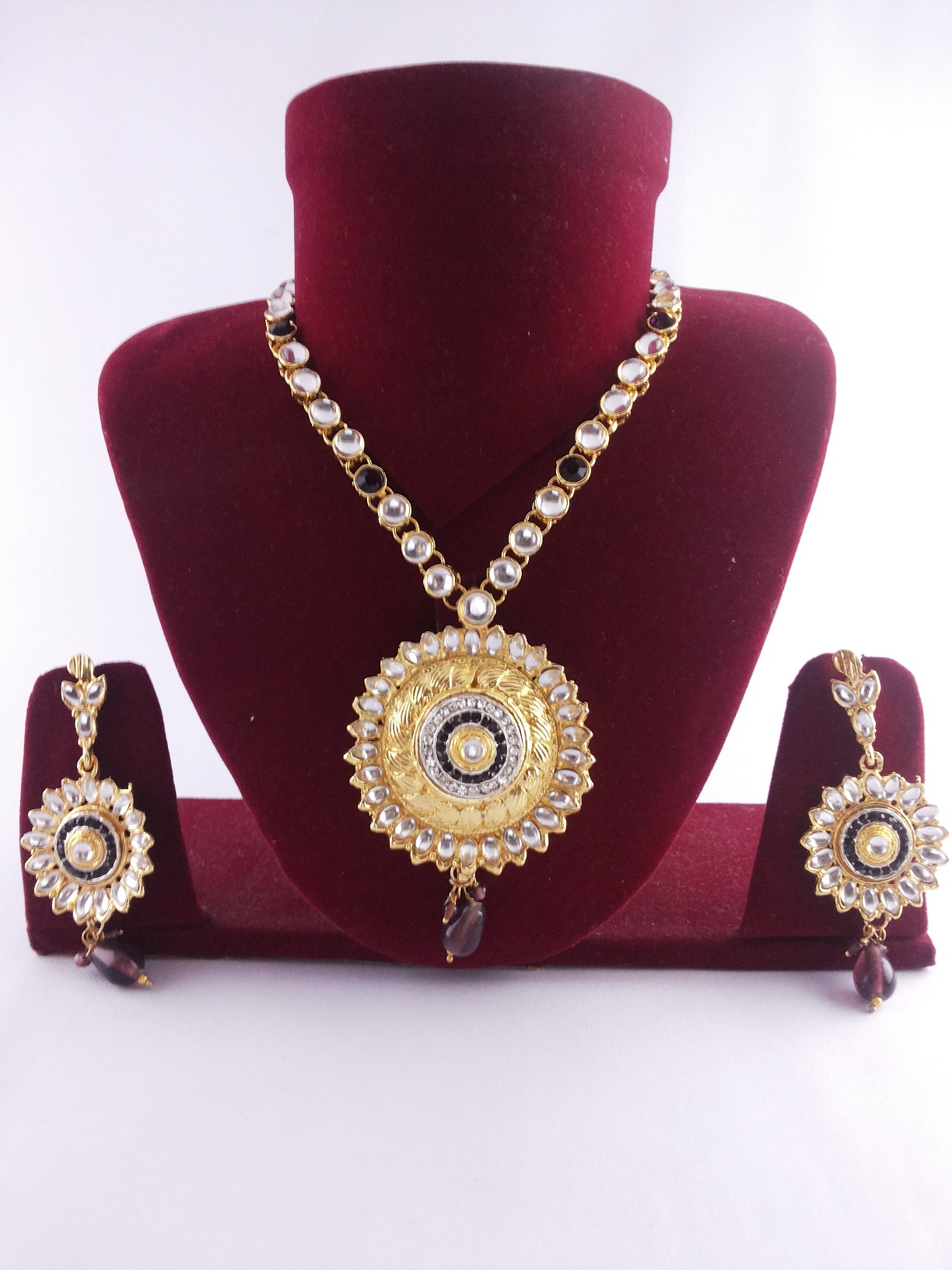 Shop Party Bridal Imitation Jewellery-Beautiful Dark Mehroon Kundan ...