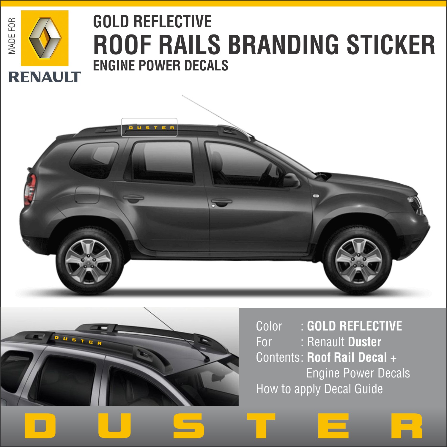 Buy DUSTER Roof Rail Gold Reflective Stickers Online @ ₹249 from ShopClues