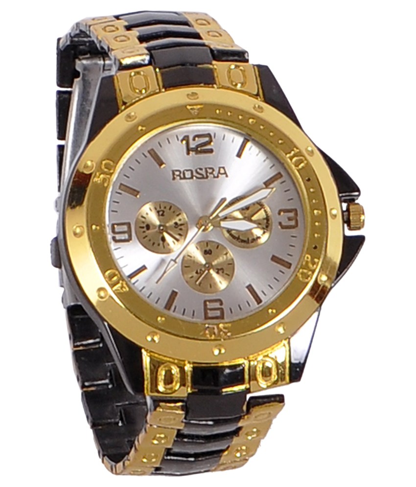 Buy LEBENSZEIT Rosra Round Dial Black Gold Quartz Watch For Men Online ...